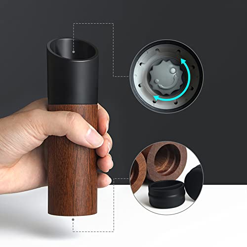 Pepper Grinder, Wood Pepper Grinder Pepper Mill, YFWOOD Manual Salt Grinder Adjustable Refillable Wooden Pepper Mill Salt - Gift(Black -1 Piece)