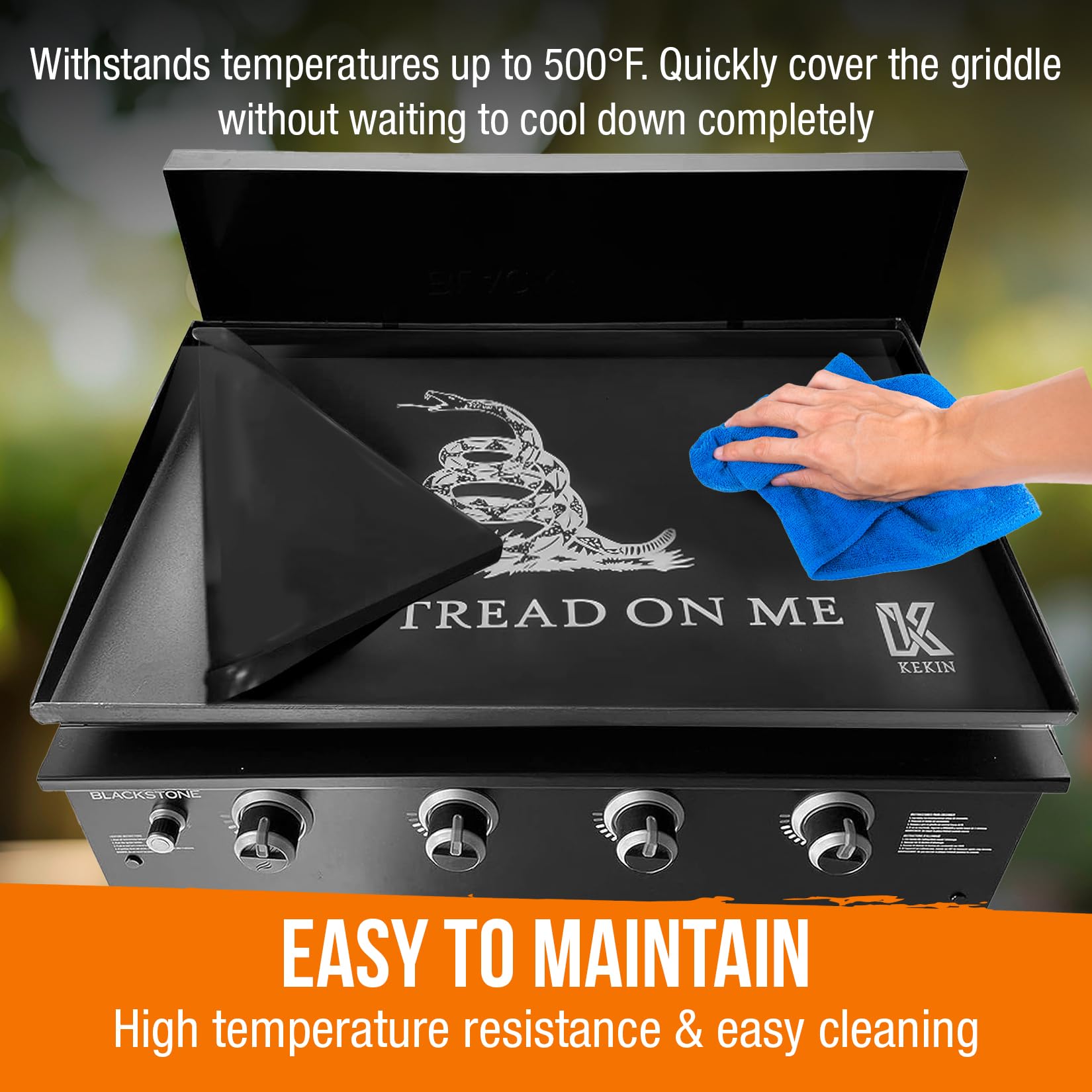 KEKIN Silicone Griddle Mat, griddle cover, Don't Tread On Me (36" Black) Heavy Duty 3mm Food Grade Blackstone Silicone griddle cover, Protect your Griddle from Insects, Debris, and Rust.