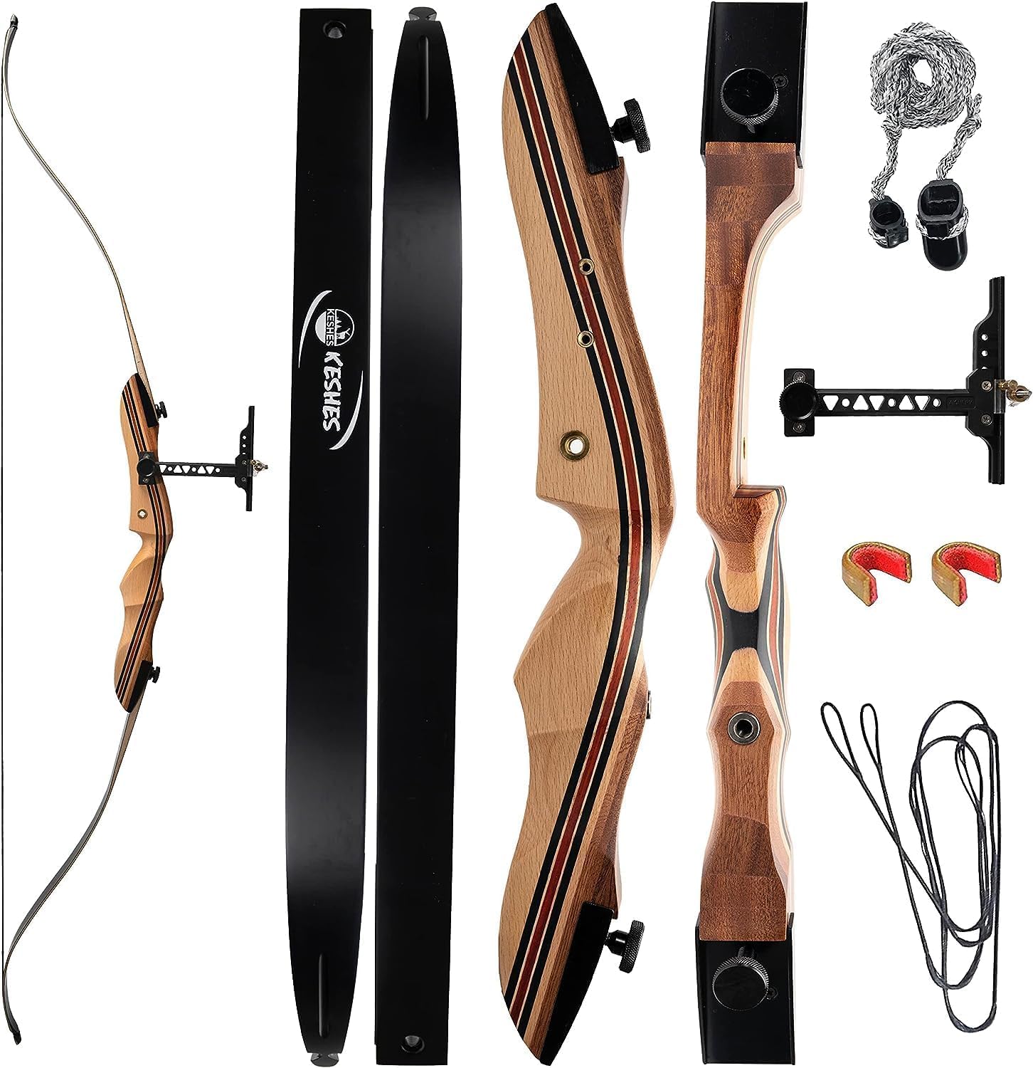 Keshes Takedown Hunting Recurve Bow and Arrow - 62 Archery Bow for Teens and Adults, 15-60lb Draw Weight - Right and Left Handed, Archery Set Bowstring Arrow Rest Stringer Tool Sight