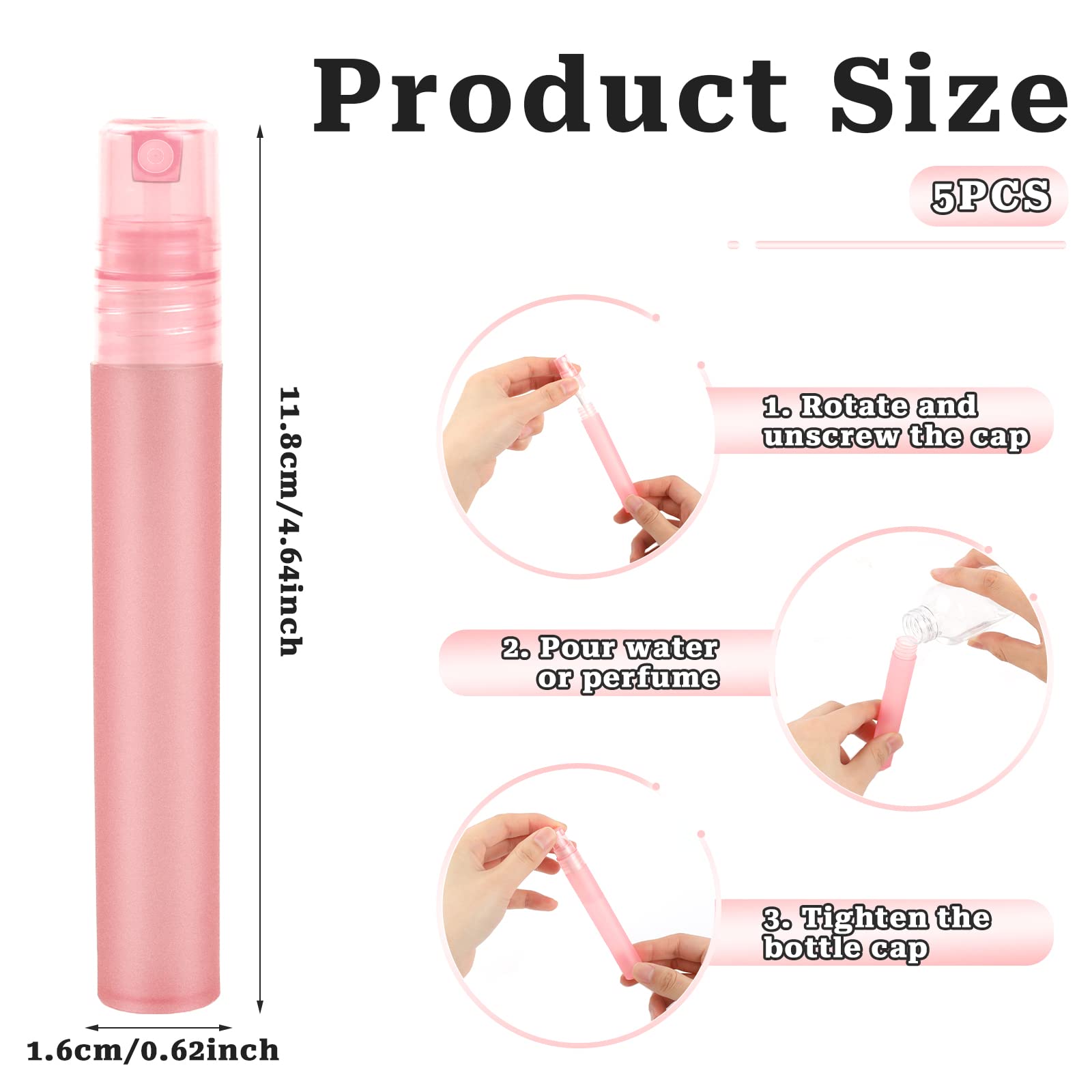 Vin Beauty 5pcs Perfume Atomizers Refillable, Plastic Mini Spray Bottles for Travel Mister Small Empty Spritzer Bottles Sample Containers for Hair Face Plants Multicolor