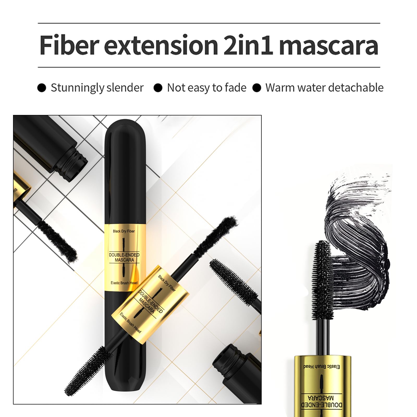 Mascara Black,Telescopic Mascara Two-in-One Extension Mascara,Full and Light,Long-Lasting Smudge-Proof Mascara Slender,Dense Thick Curling for Eye Makeup,No Flaking、No Smudging、No Clumping