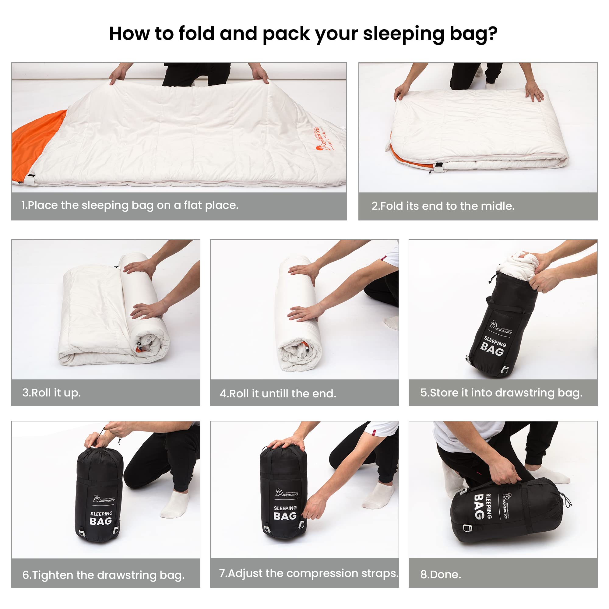 MOUNTAINTOP Backpacking Sleeping Bag for Adults Kids Boys Girls -Warm & Cold Weather Portable, Waterproof, Compact Lightweight, Comfort with Compression Sack for Camping Hiking Traveling