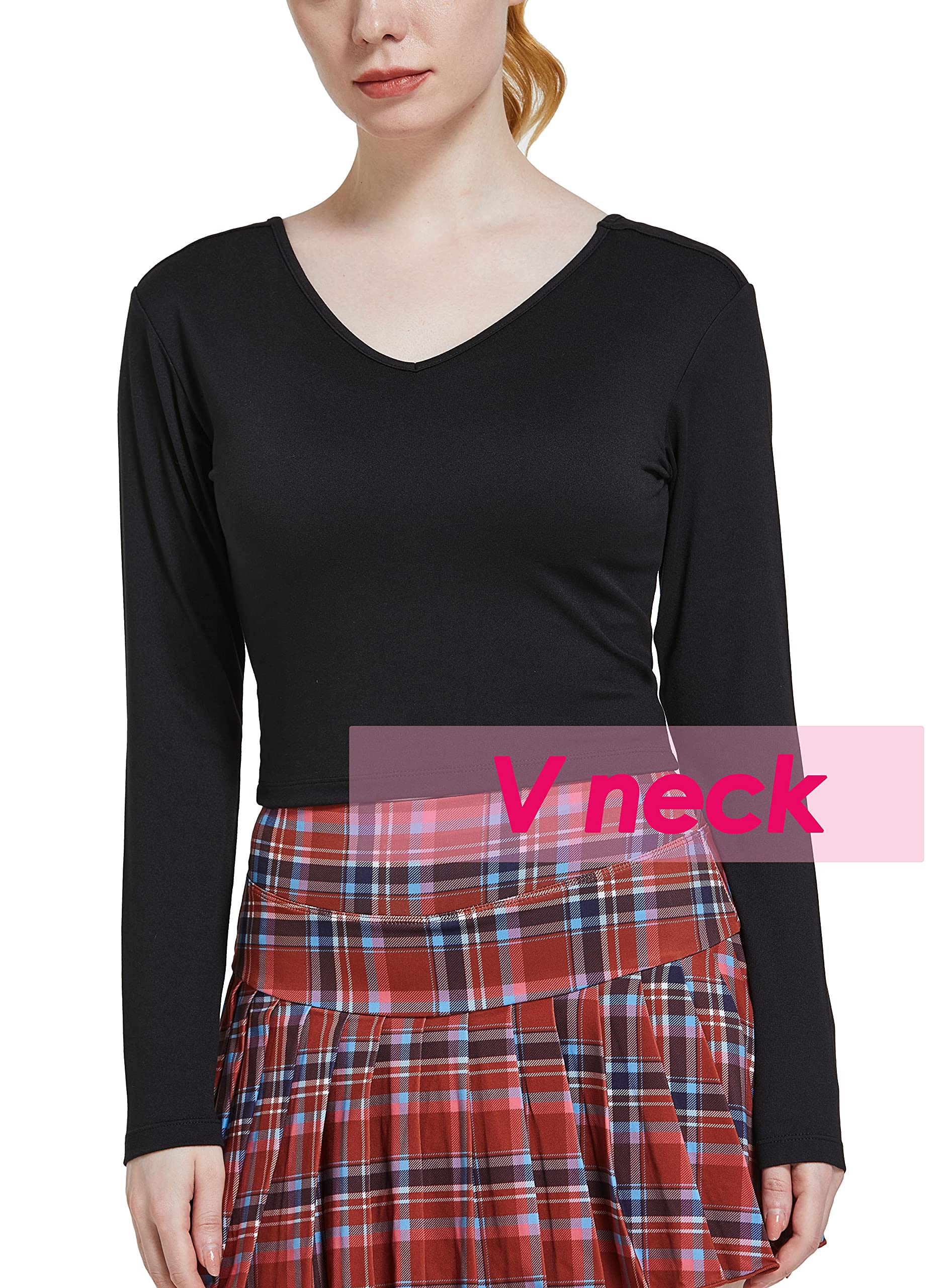 Long Sleeve Athletic Crop Top Sweatshirt for Women Cropped Gym Tops Basic Long Sleeve V Neck Tees Reversible Yoga Shirts Fitted Slim Black S