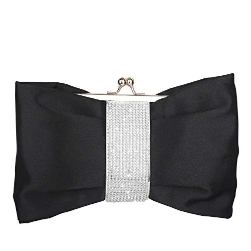 QELEG Rhinestone Clutch Purses Bowknot Evening Bag Clutch Purse Wedding Party Handbag Bow Shoulder Bag-Black