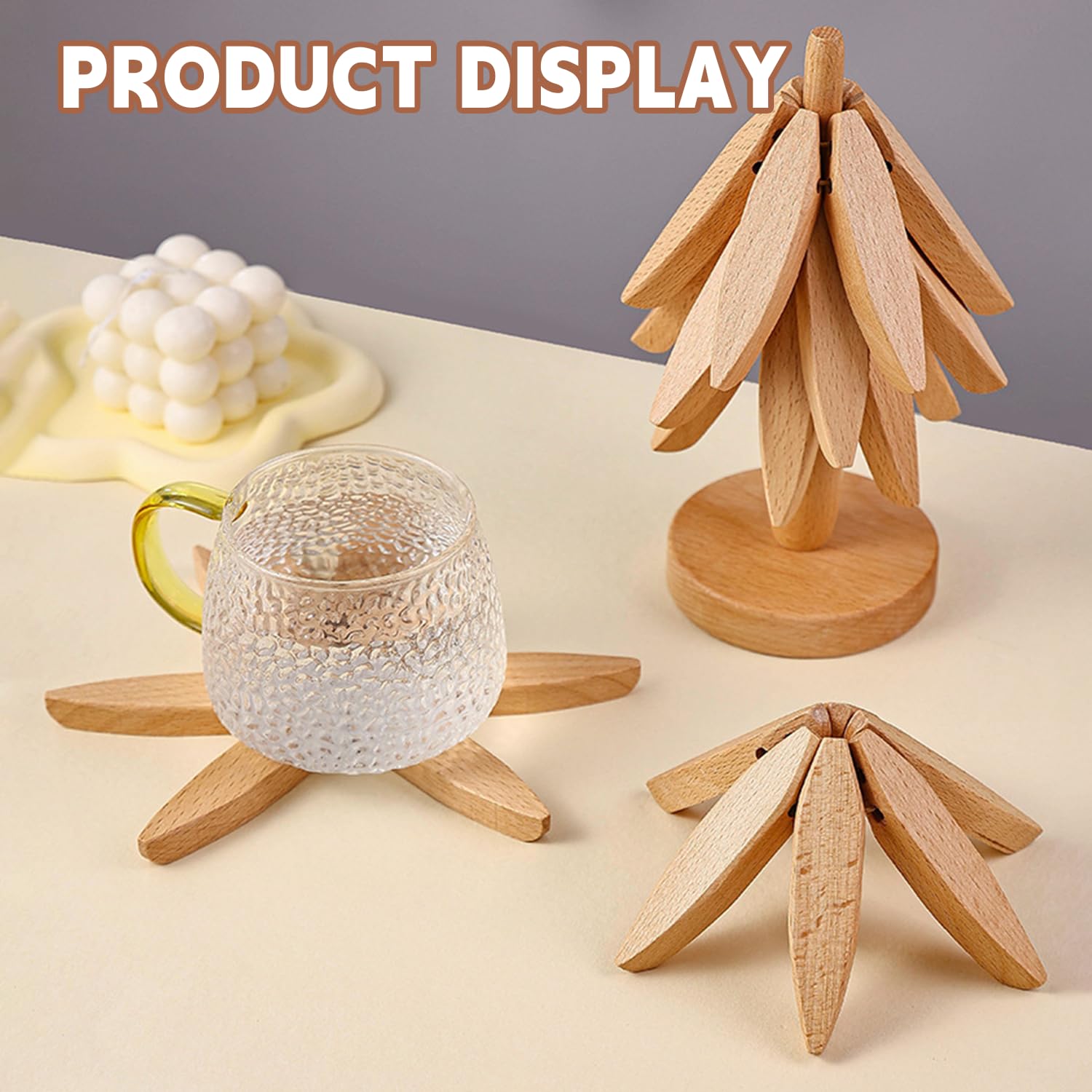 Wooden Trivets for Hot Dishes, Tree Shape Trivet Set,Trivets for Hot Dishes - 4 Wooden Trivets + 1 Stand stored Like a Christmas Tree (Walnut Wood)