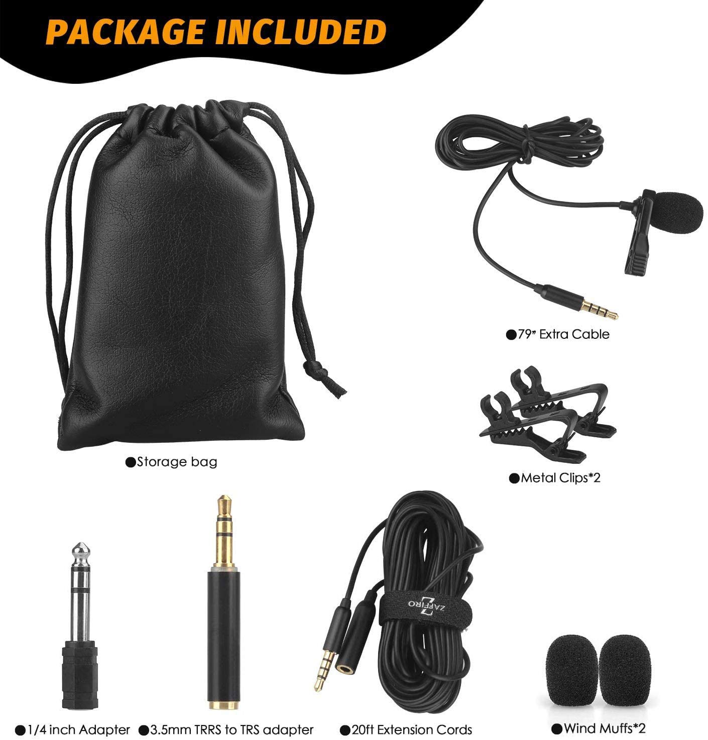 Lavalier Lapel Microphone Kit - Clip on Omnidirectional Lav Mic for iPhone, Ipad, DSLR, Camcorder, Zoom, PC, MacBook, Android, Smartphones,Lapel Mic for YouTube, Streaming, Video Recording
