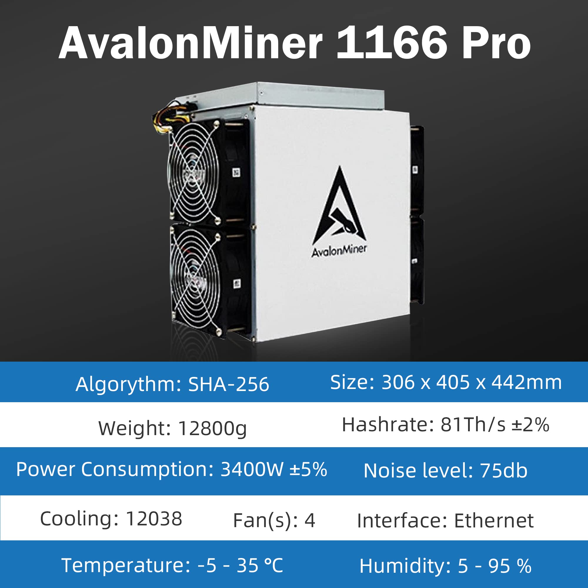 Used Avalon 1166 Pro 81TH/S Bitcoin Miner BTC BCH Miner Asic Crypto Mining Machine Avalon Miner Include Power Cords and PSU