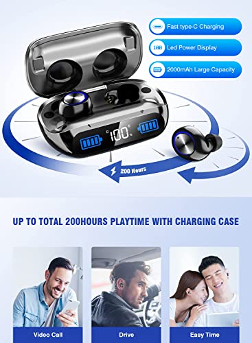 YINPUTENGS Wireless Earbuds Bluetooth 5.3 Headphones Key Control. Headphones 200 Hours Playtime,IPX7Waterproof Stereo in-Ear Built-in Mic,Premium Deep Bass LCD Display,for Sports/Working