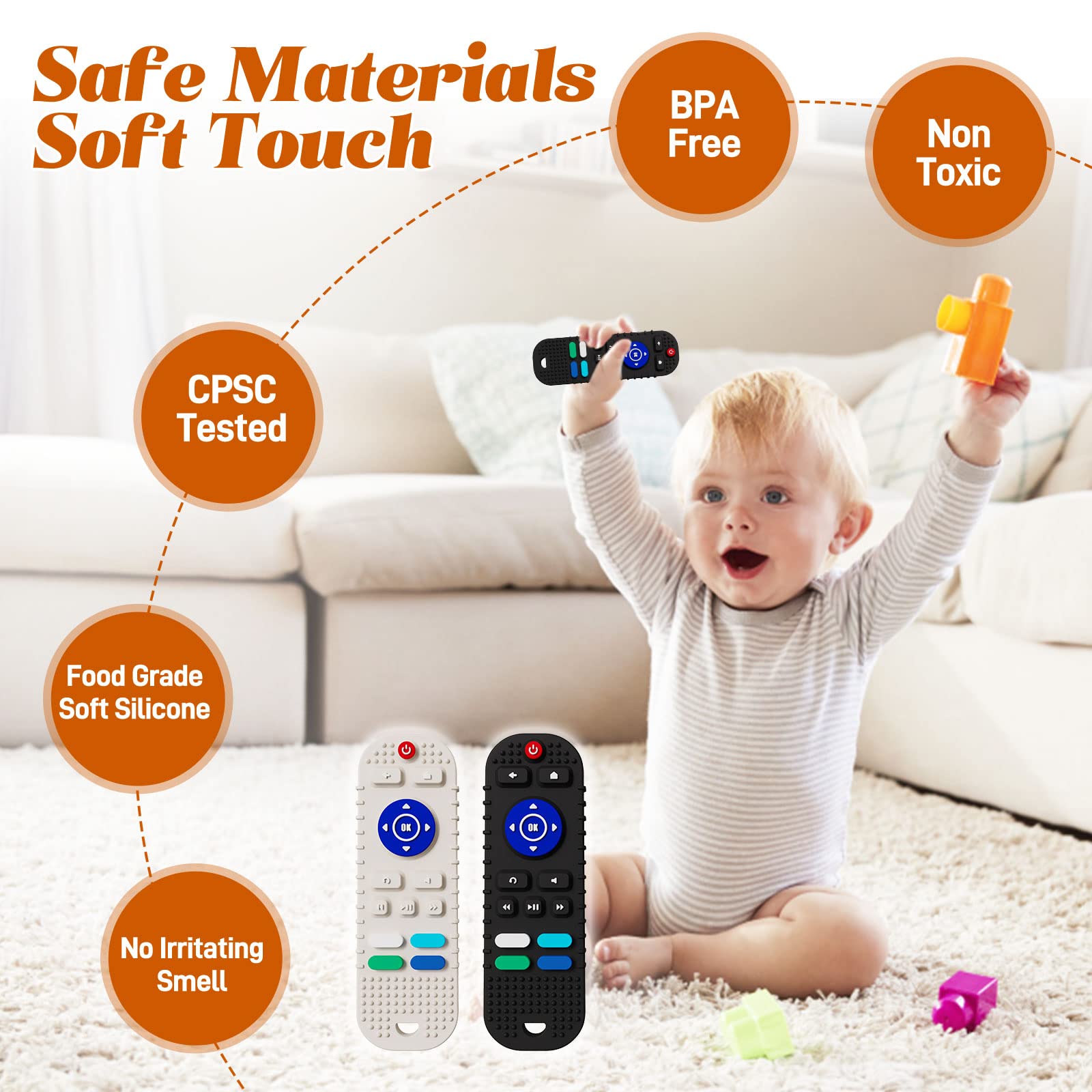 Silicone Remote Control Baby Teether Toys, Teething Toys for Toddler, Chew Toy for Baby 6-12 Months, Sensory Press Toy (Black)