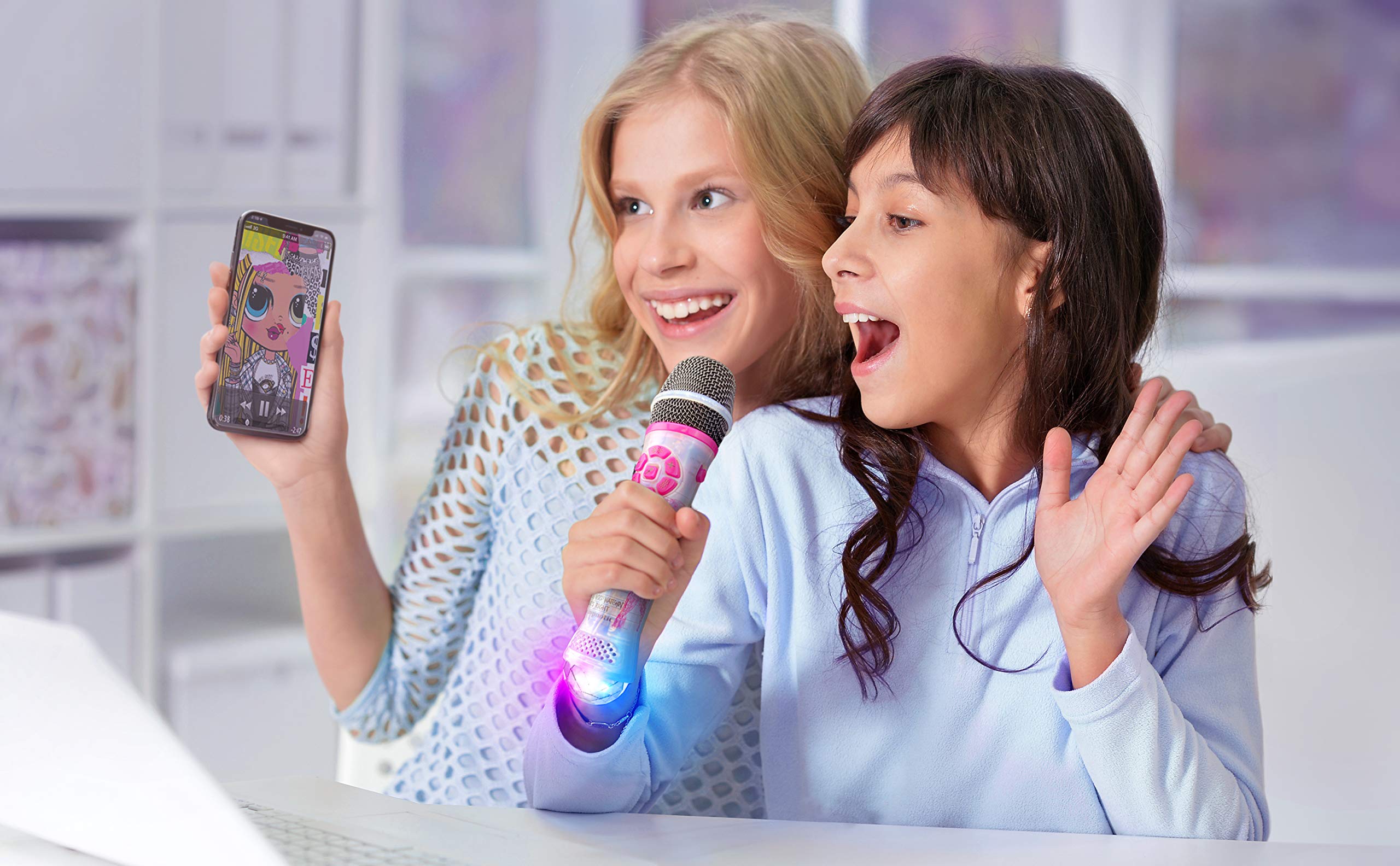 LOL Surprise Remix OMG Bluetooth Karaoke Microphone with LED Disco Party Lights, Portable Bluetooth Speaker Compatible with Apple Samsung Siri and Google Assistant, Karaoke Machine for Kids