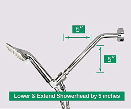 Shower Arm Extension, Shower Head Extender Water Outlet Lowers Existing Shower Head, Chrome Finish Made of Solid Metal by Purelux