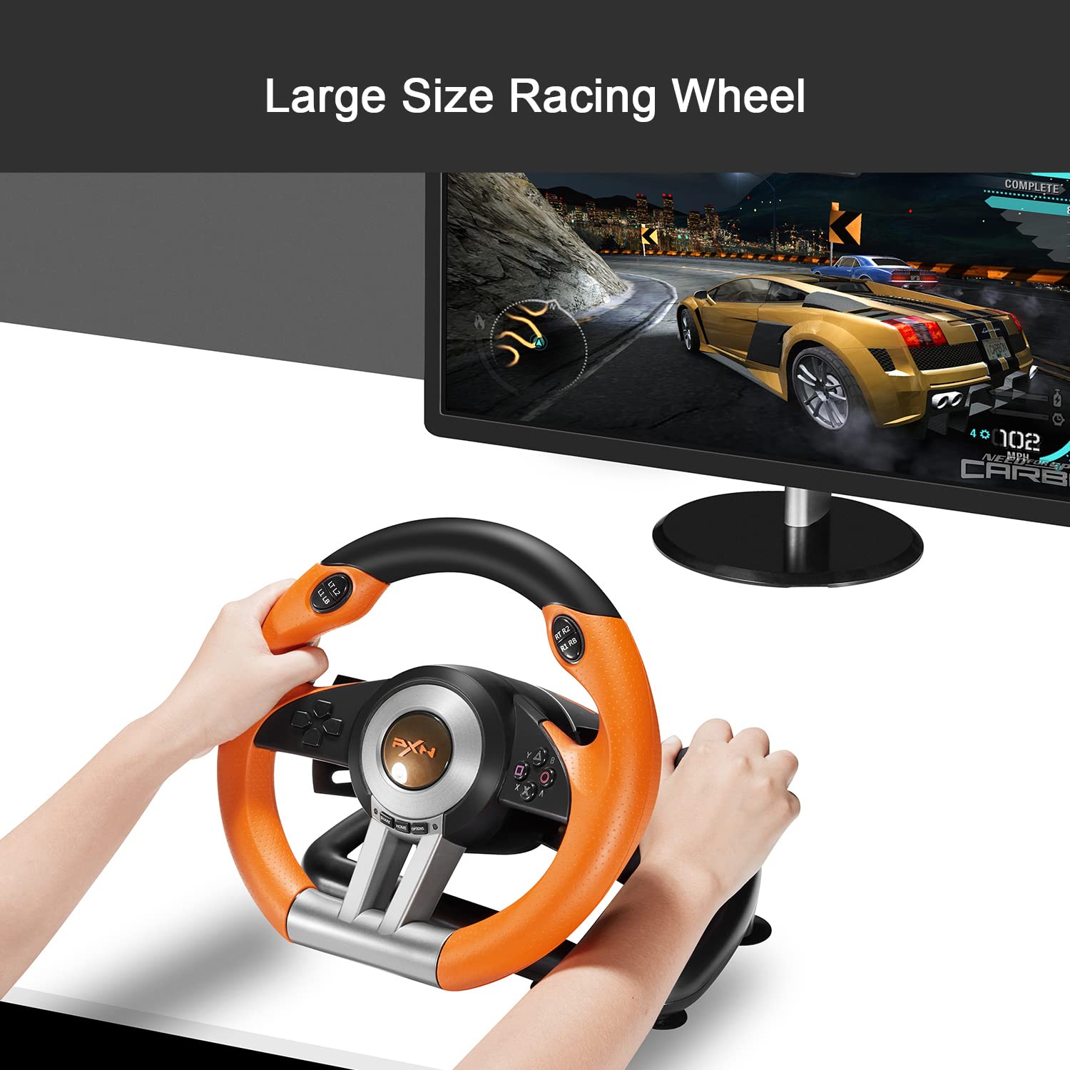 PXN Steering Wheel for PC, V3II Used - Like New Racing Wheel with Pedals 180° Vibration Racing Steering Wheel for PS4,PC,PS3,Xbox Series X|S, Xbox One,Switch(Orange)