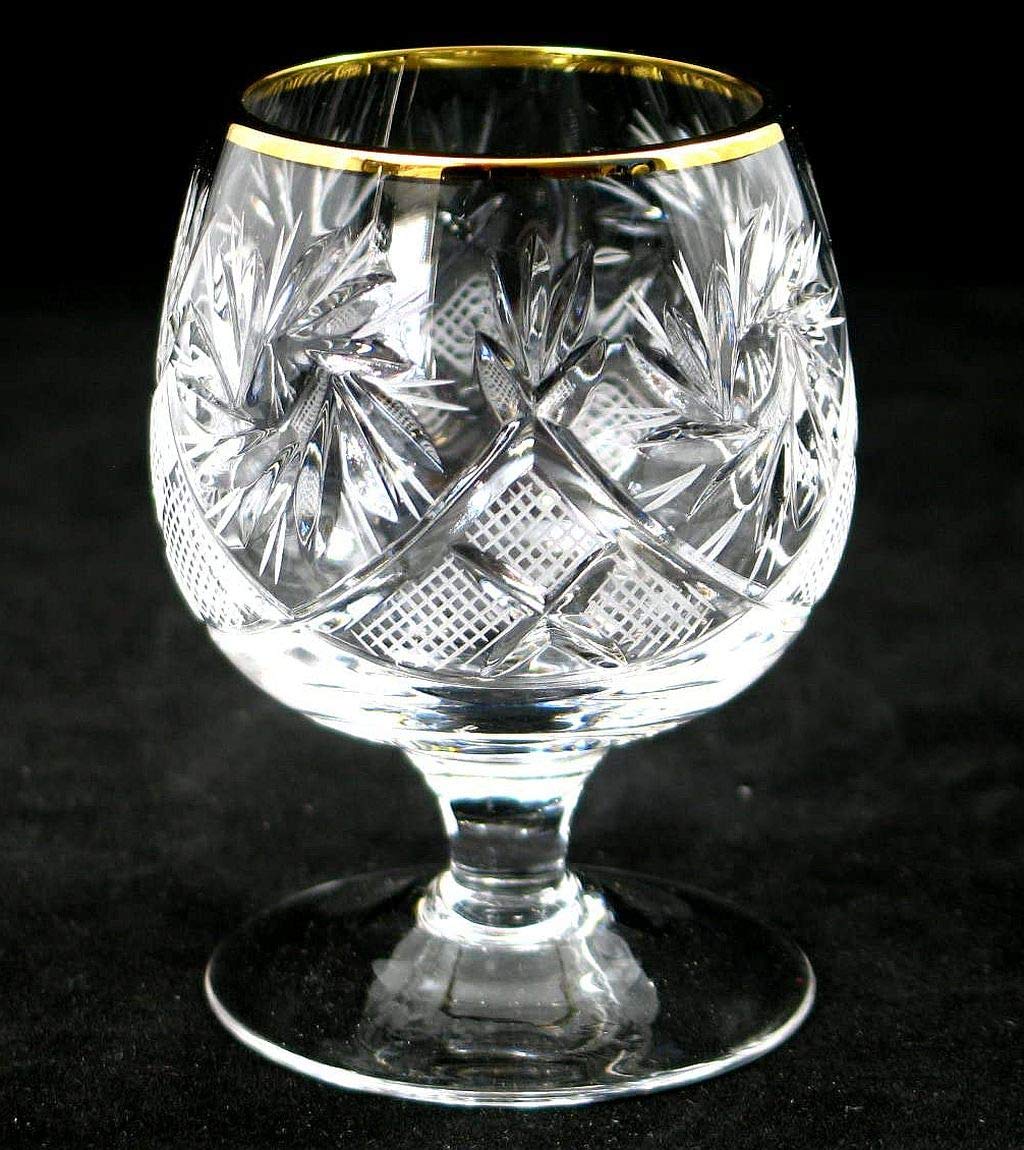Neman Russian Cut Crystal Sherry Glasses with Gold Rim Shot Glasses on Short Stem. 1.2oz (35ml). Set of 6