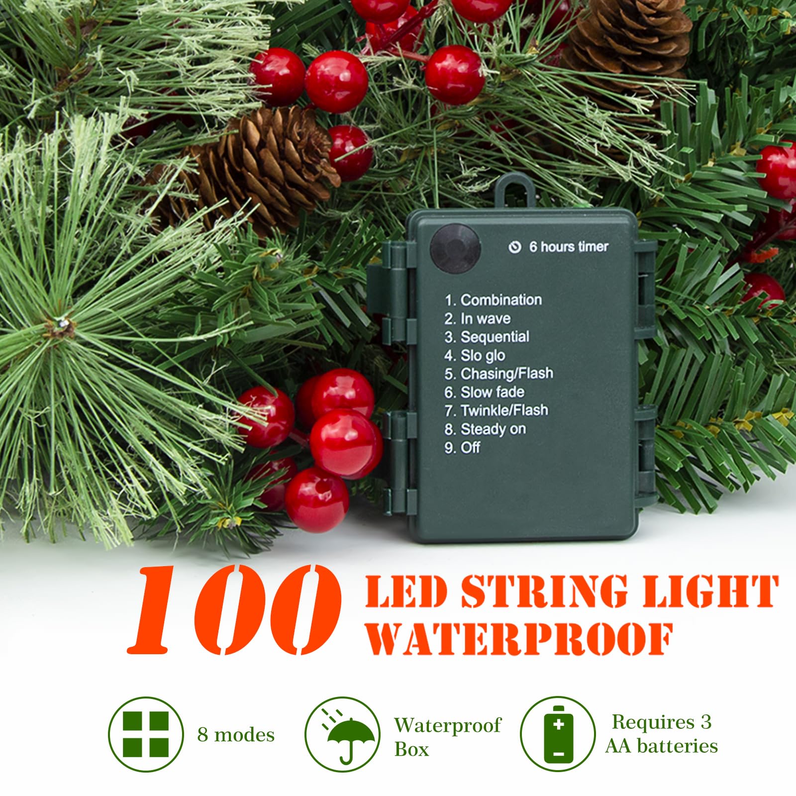LAVEVE 4FT Pre-lit Christmas Tree Set of 2, 100 Warm White Lights|8 Modes & Timer| Waterproof Battery Box, Festive Berries & Pinecones