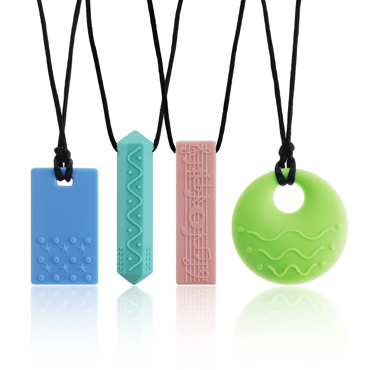 Sensory Chew Necklaces(4 Pack) for with ADHD, Autism, Biting Needs, Oral Motor Chewy, BPA Free Silicone chewlery Necklace(Color 2)