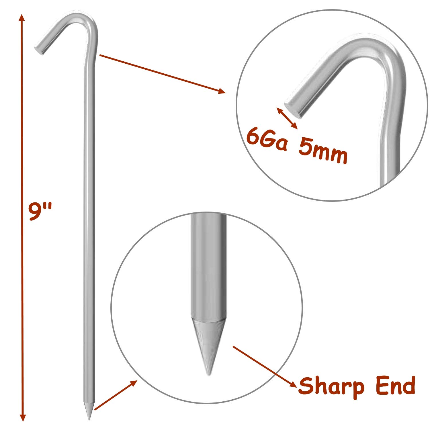 MySit 9" Tent Stakes Inflatable Stake 30 Pack, Heavy Duty Galvanized Metal Tent Pegs Garden Staples Ground Pins Camping Fence Hooks for Inflatables, Outdoor Garden Christmas Decorations, Trap
