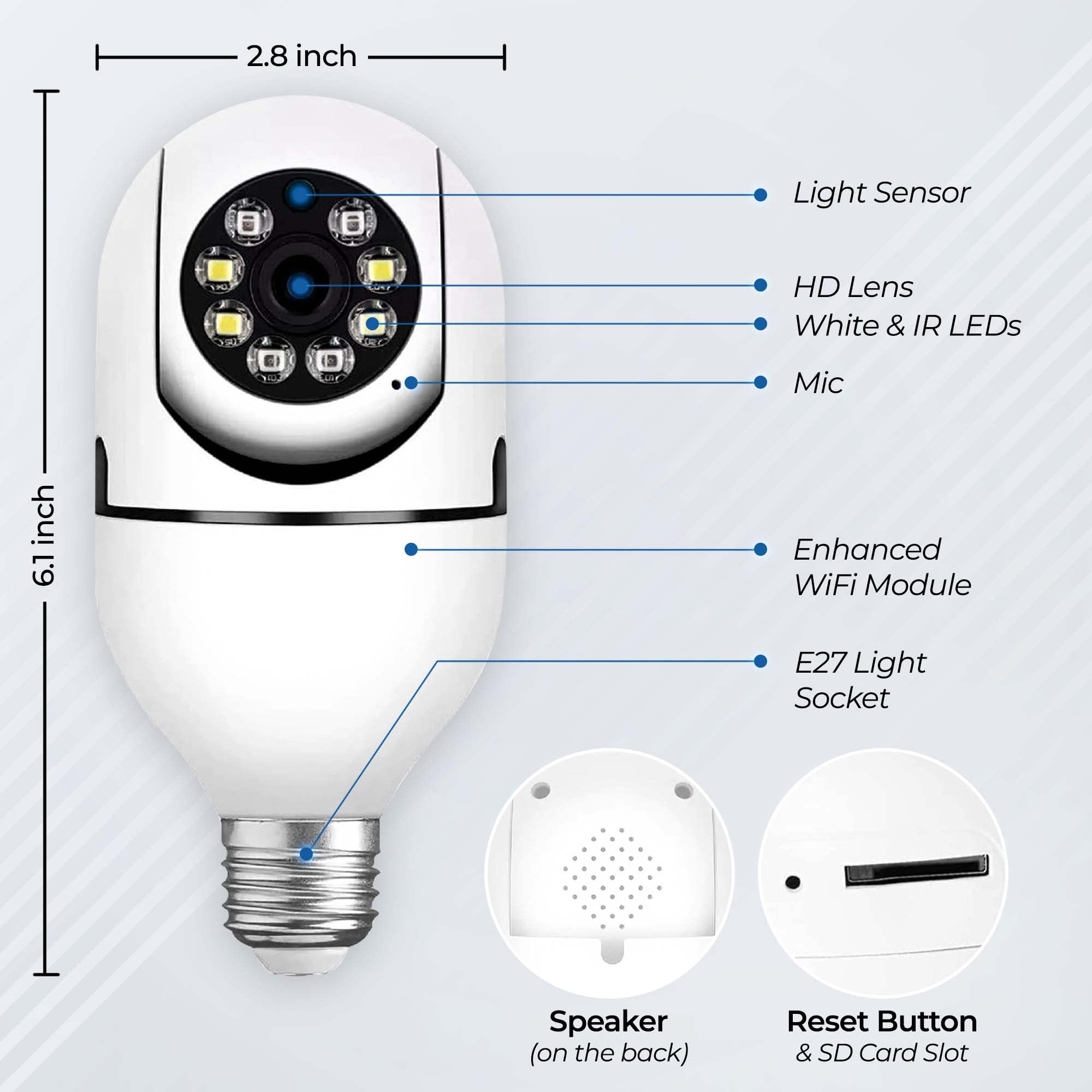 SkyQ Light Bulb Security Camera Wireless Indoor/Outdoor Porch Areas - 2.4GHz/5GHz WiFi 360° Panoramic Viewing-Real time Motion Detection Alerts-Night Vision-Two Way Audio - Compatible with Alexa