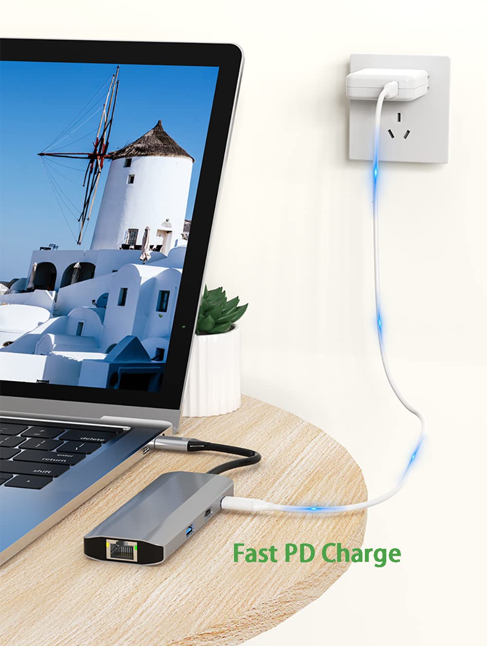 USB C Hub,USB C Laptop Docking Station,9 in 1 Type C Adapter Compatible for MacBook and Windows(HDMI PD USB 3.0 SD TF Card Reader RJ45)