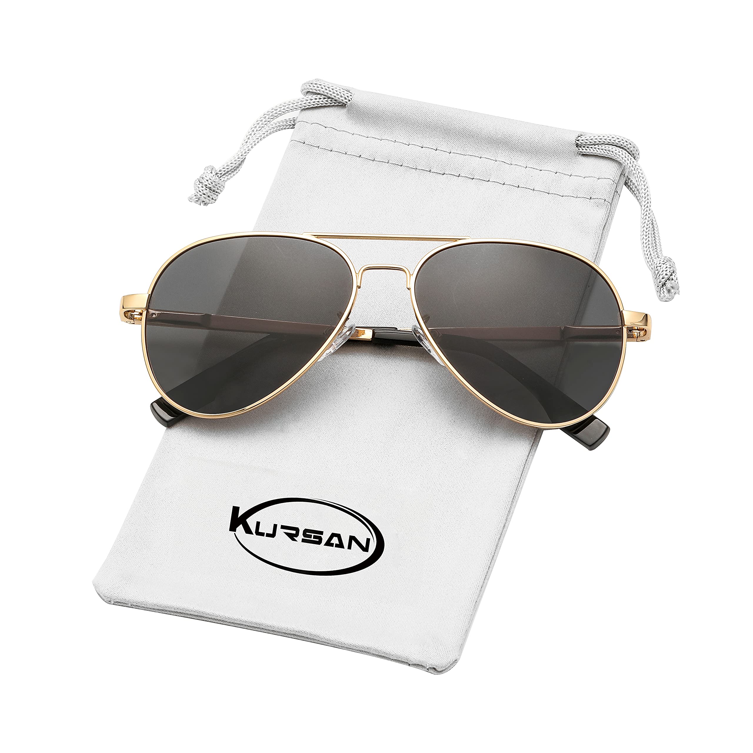 Kursan Polarized Aviator Sunglasses for Small Face Women Men, 100% UV400 Protection, 52MM ((2 Pack) Black Frame Black Lens/Gold Frame Black Lens)