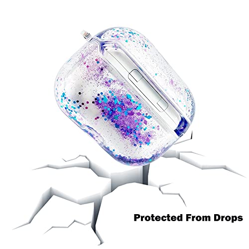 uCOLOR Compatible with AirPods 3 Case 2021 Purple Blue Glitter Flowing Waterfall Quicksand Designed 360° Full Protective Shockproof Portable Cover