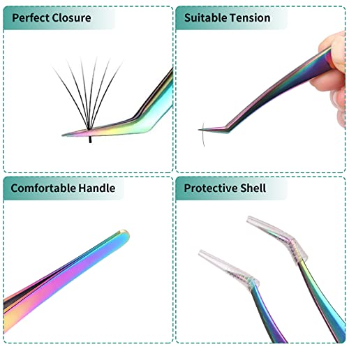 Libeauty Lash Curved Tweezers Eyelash Extension Tweezers Set for Individual and 1D-6D Lashes Volumel Precision Lashing Tweezers with Premium PU Storage Case