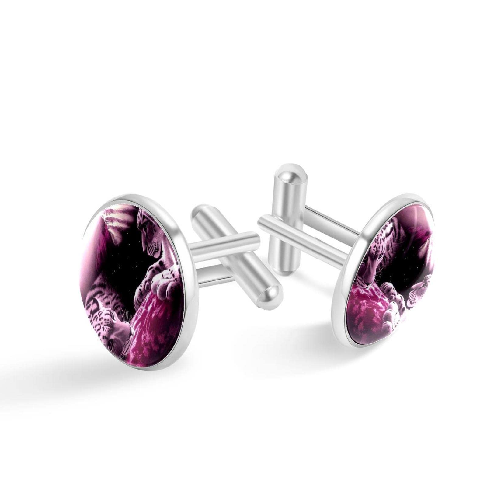 Purple Pink Black Leopard Pattern, Cufflinks and Studs Set for Tuxedo Shirts Business Wedding (Multiple Colors5)
