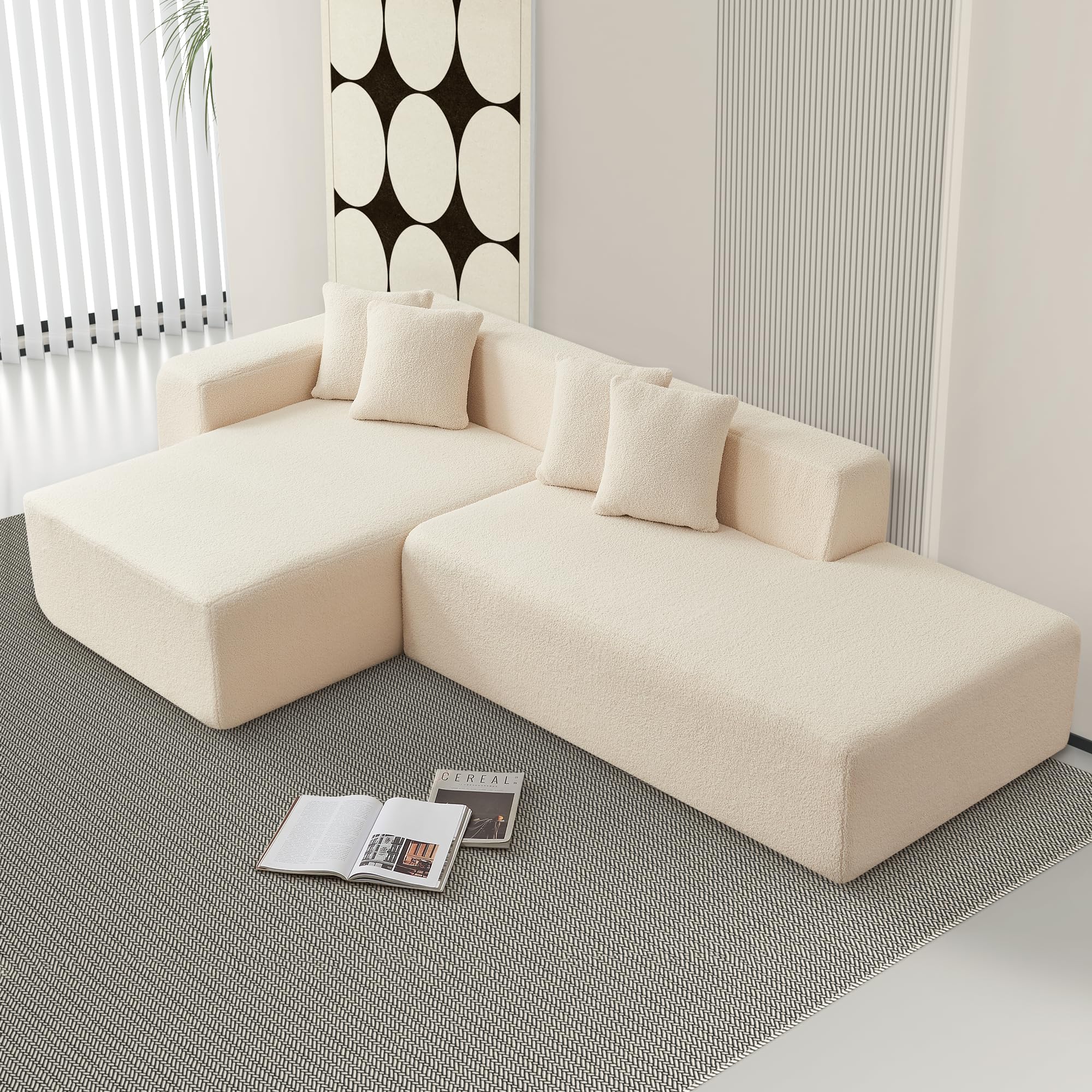 VASOENY 105.5 X 60.2'' L Shaped Sectional Sofa, Sherpa Fabric L Shaped Couch, 3 Seat Corner Sofa Couch, Modern Upholstered Couch with 4 Pillow Left Hand Lounge for Living Room, Office