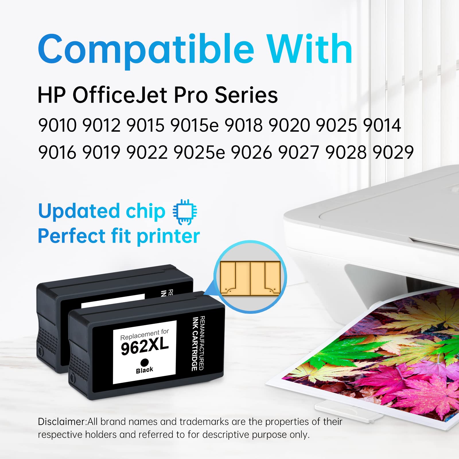 LEMERO Remanufactured 962XL Black Ink Cartridges Replacement for HP 962XL 962 for OfficeJet Pro 9010 9018 9015 9020 9025 (2 Pack 962XL Black)