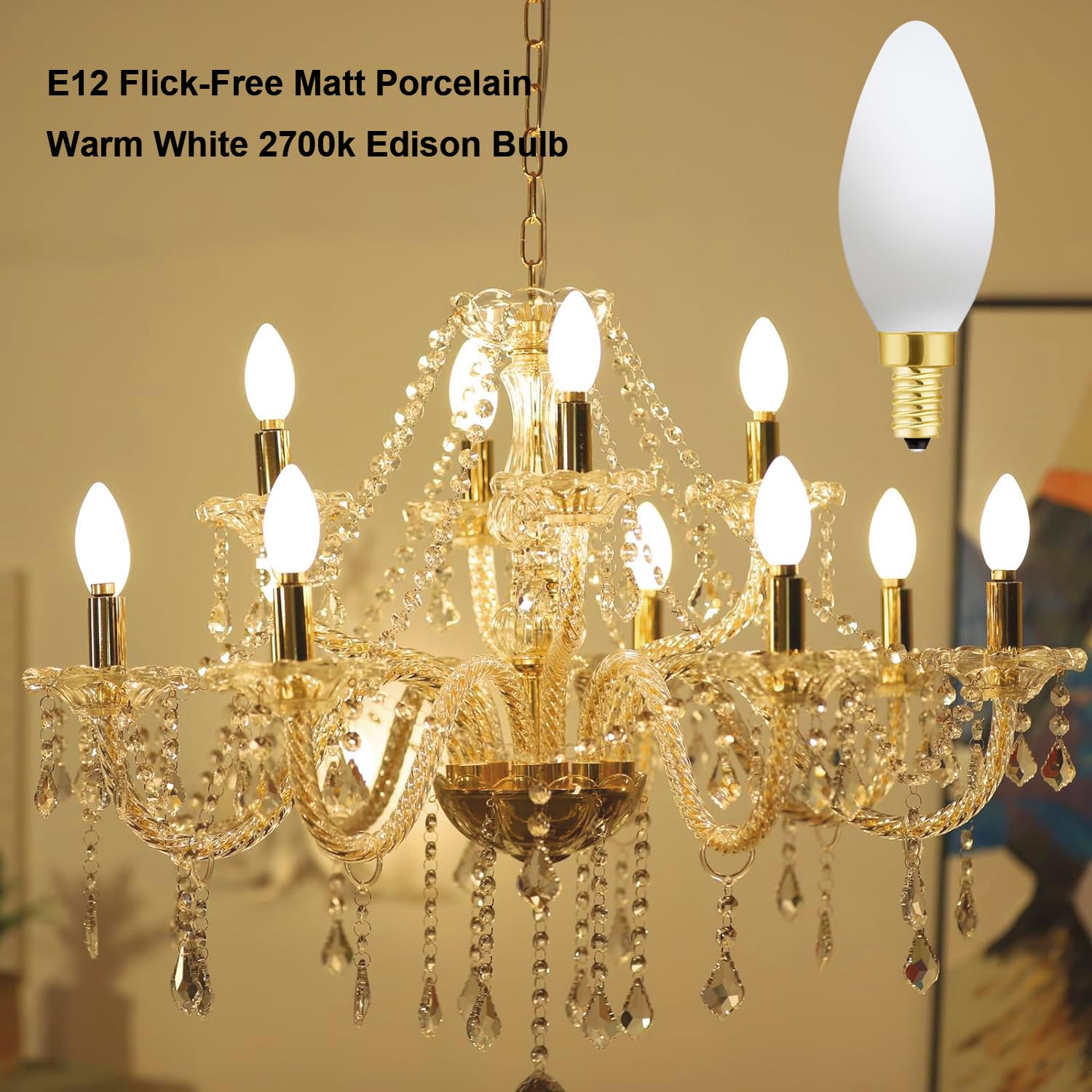 XININSUN E12 Frosted Candelabra Bulb 40W Equivalent, E12 LED Matt White Porcelain Dim-to-Warm 2000-2800K CRI 92 Excellent Color Accuracy, Dimmable LED Bulb Candle Chandelier Bulbs,6 Pack