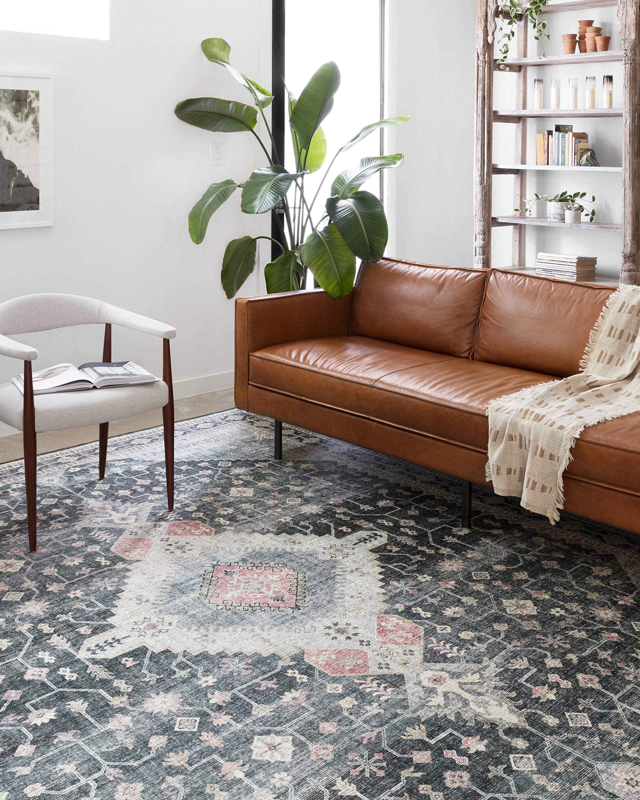 Loloi II Skye Collection SKY-02 Charcoal/Multi 7'-6" x 9'-6", 13" Thick,Area Rug,Soft,Durable,Vintage Inspired,Distressed,Low Pile,Non-Shedding,Easy Clean,Printed,Living Room Rug