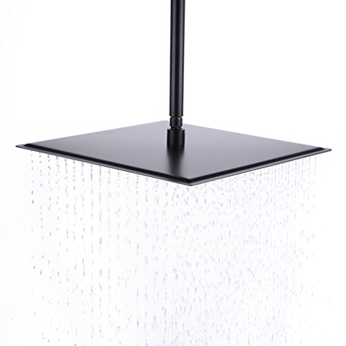 Shower Head,16 Inch Ultra Thin High Pressure Fixed Rain Showerhead Matte Black with Silicone Nozzle - Adjustable Metal Swivel Ball Joint - For the Best Relaxation and Spa