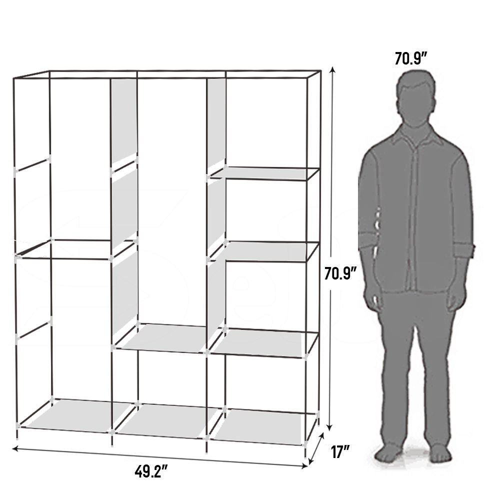 Knocbel 71" Tall Freestanding Closet Organzier Clothes Garment Rack with Storage Shelves & 3 Hanging Rods (Black)