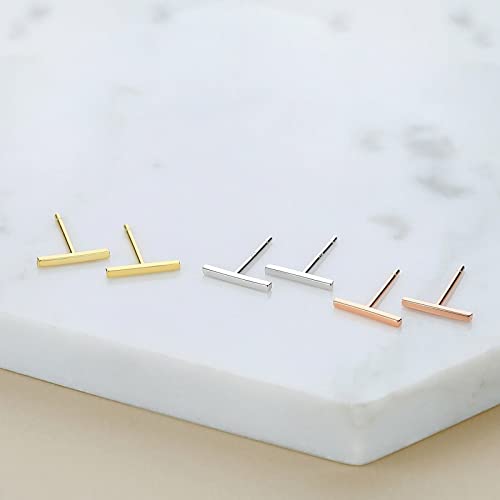 Lavishe Dainty Mini Bar Stud Earrings for Women 14K Rose Gold Plated 925 Sterling Silver Hypoallergenic Everyday Jewelry
