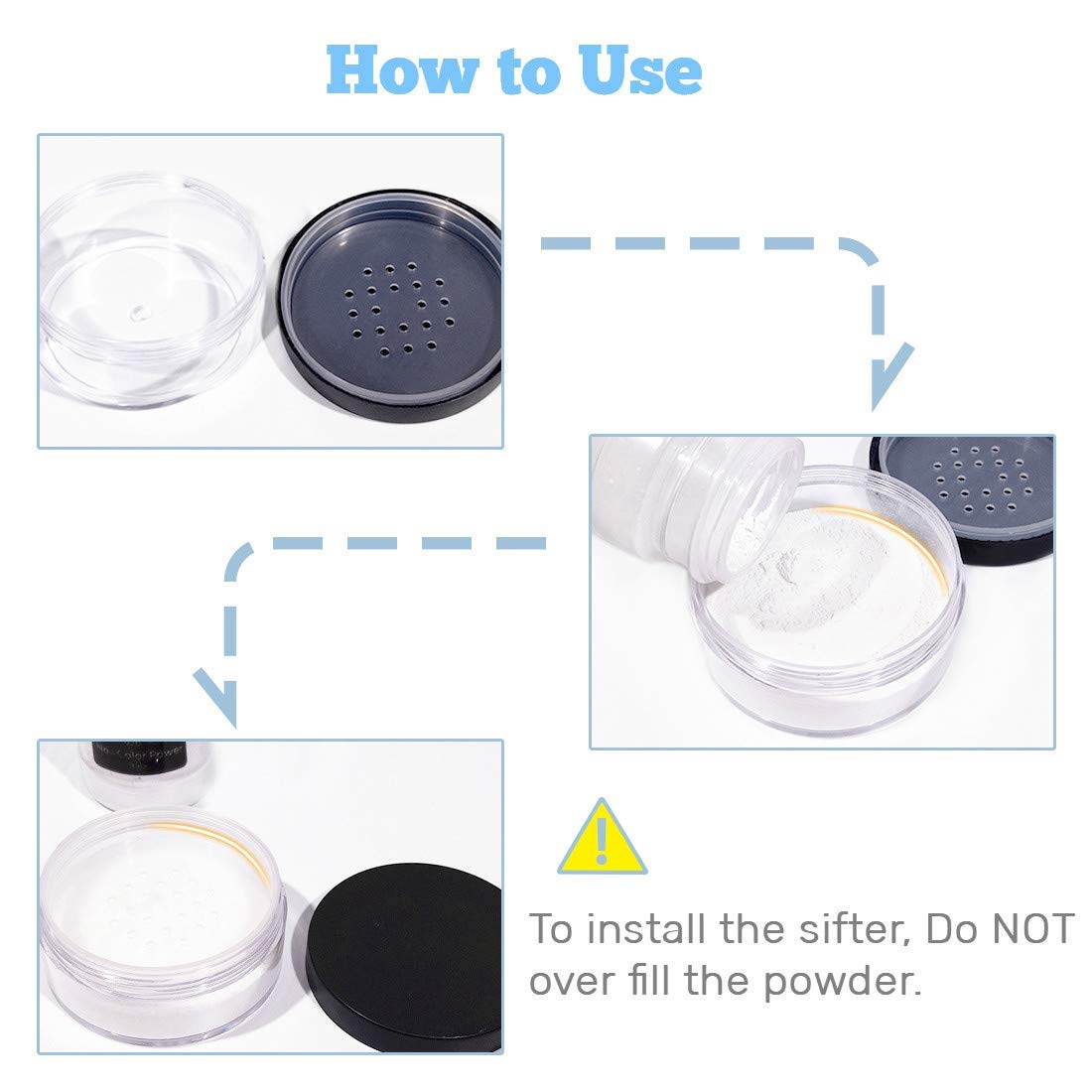 Kalevel Empty Makeup Powder Container 50ml with Puff Loose Face Powder Compact Case Plastic Cosmetic Jars Travel Containers Refillable Powder Bottle Box Makeup Powder Holder with Sifter and Lid