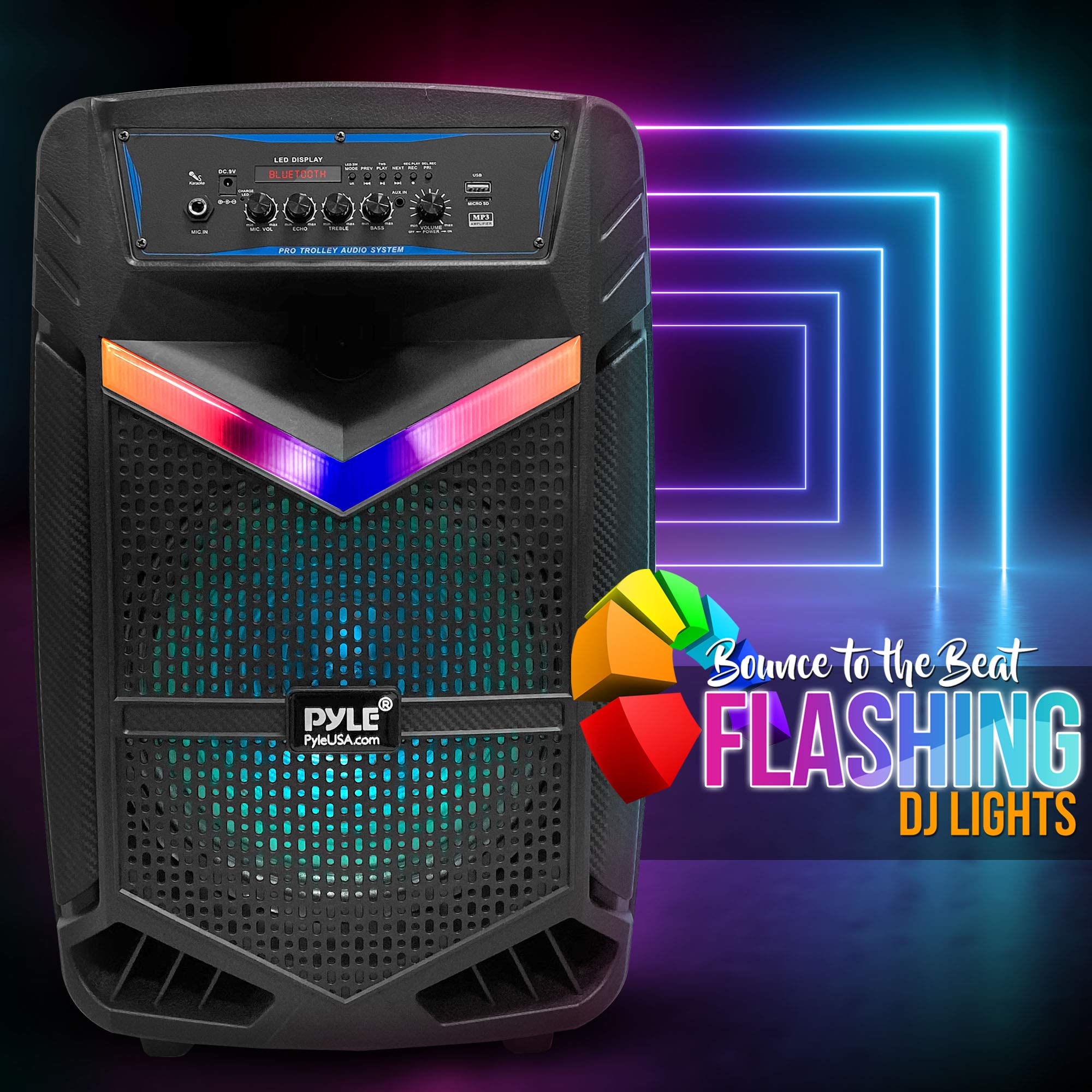 Pyle 800W Portable Bluetooth PA Speaker System with Built-in Rechargeable Battery + Pyle VHF Narrow Band Wireless Microphone System