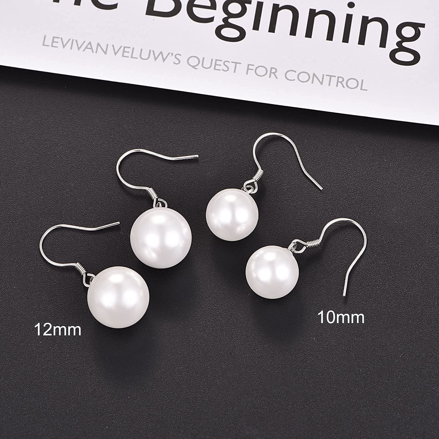 Pearl Earrings for Women Drop Pearl Earrings 925 Sterling Silver Pearl Drop Dangle Earrings for (12mm/0.47inch)