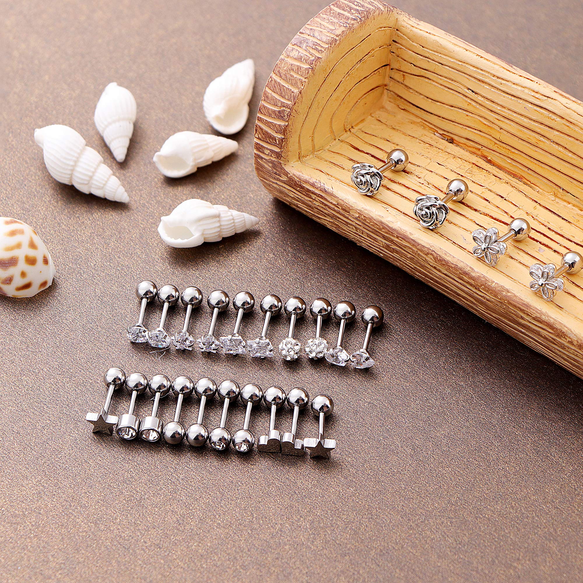 LOYALLOOK 12 Pairs Stainless Steel Ball Stud Earrings Barbell Cartilage Helix Ear Piercing 3-6mm 2 Colors (18G 12 Pairs Silver Tone 4mm)