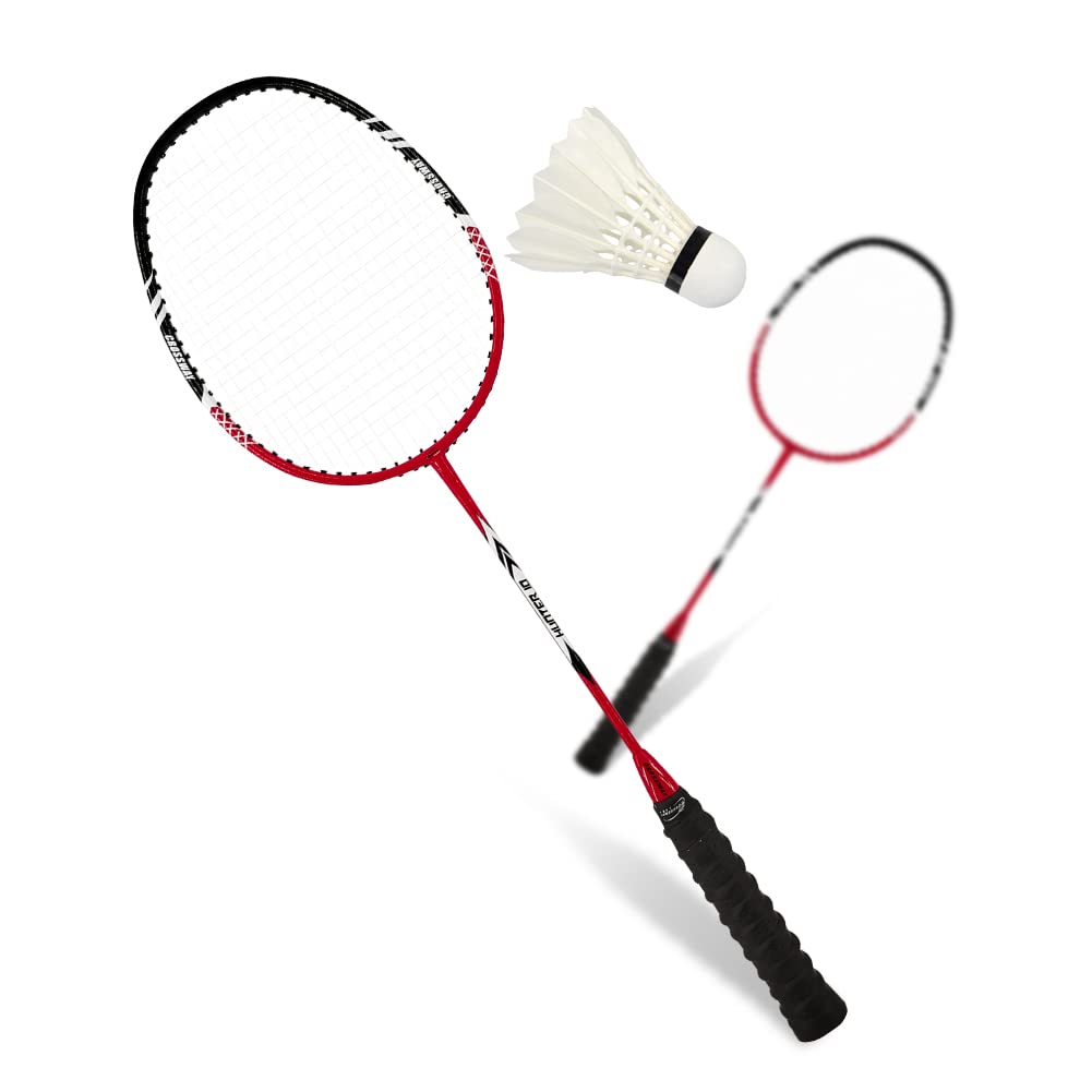 Light Weight Badminton Racket Set 2 Pcs Carbon Fiber Badminton Racquet Sets High Tension Badminton Bat with Carrying Bag, 3 Shuttlecocks, 2 Grip Rubber, Red
