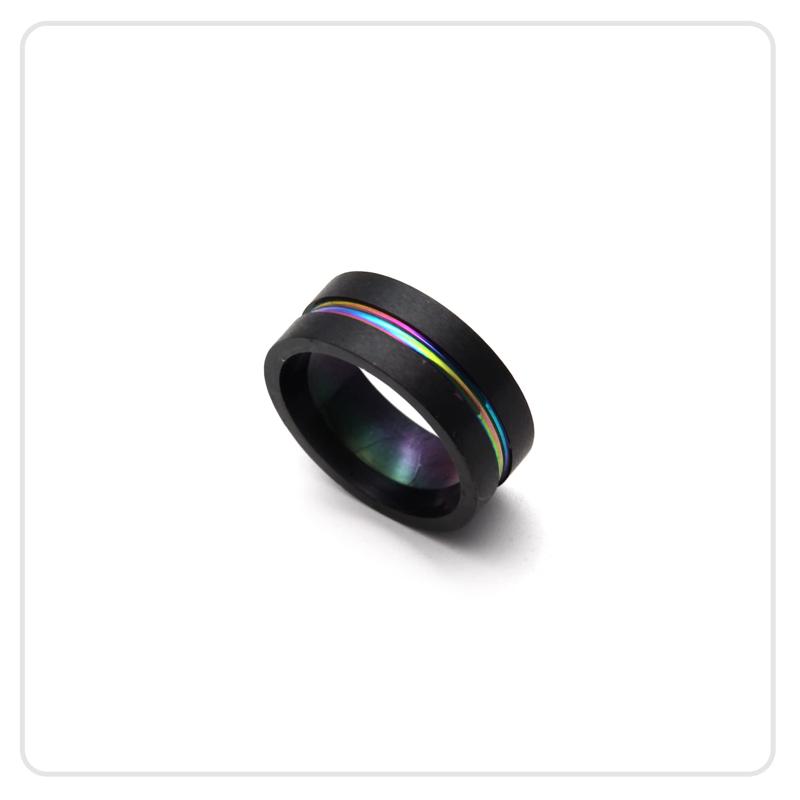 Nsitbbuery Hip Hop Jewelry Black Stainless Steel Colorful Sheel Band Ring(Black(6))