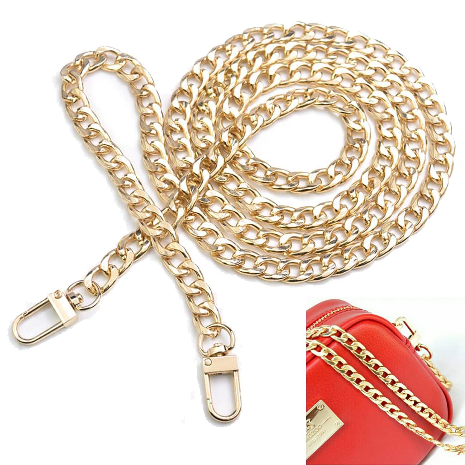 Purse Chain Straps 120cm Gold - Extender DIY Flat Chain Strap Handle Bag Accessories Charms Decoration for Purse Handbags Shoulder Bag