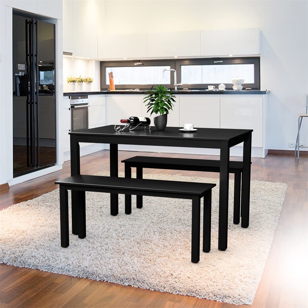 LIUZH 3 Piece Studio Collectible Table Dining Table with 2 Bench Wooden Legs Furniture Set (Color : E, Size : As Shown)