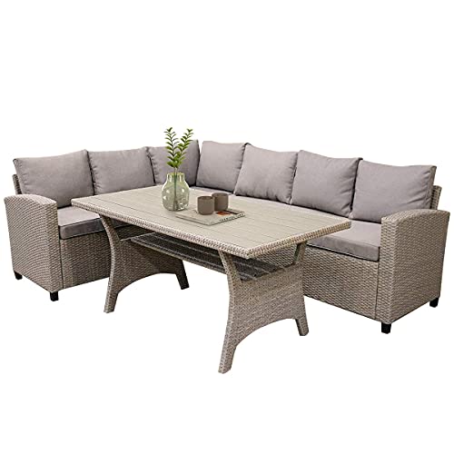 LIUZH Outdoor Patio Furniture PE Rattan Wicker Conversation Set All-Weather Sectional Sofa Set 1 Table+2 Sofa w/Cushion 2 Colors (Color : E)