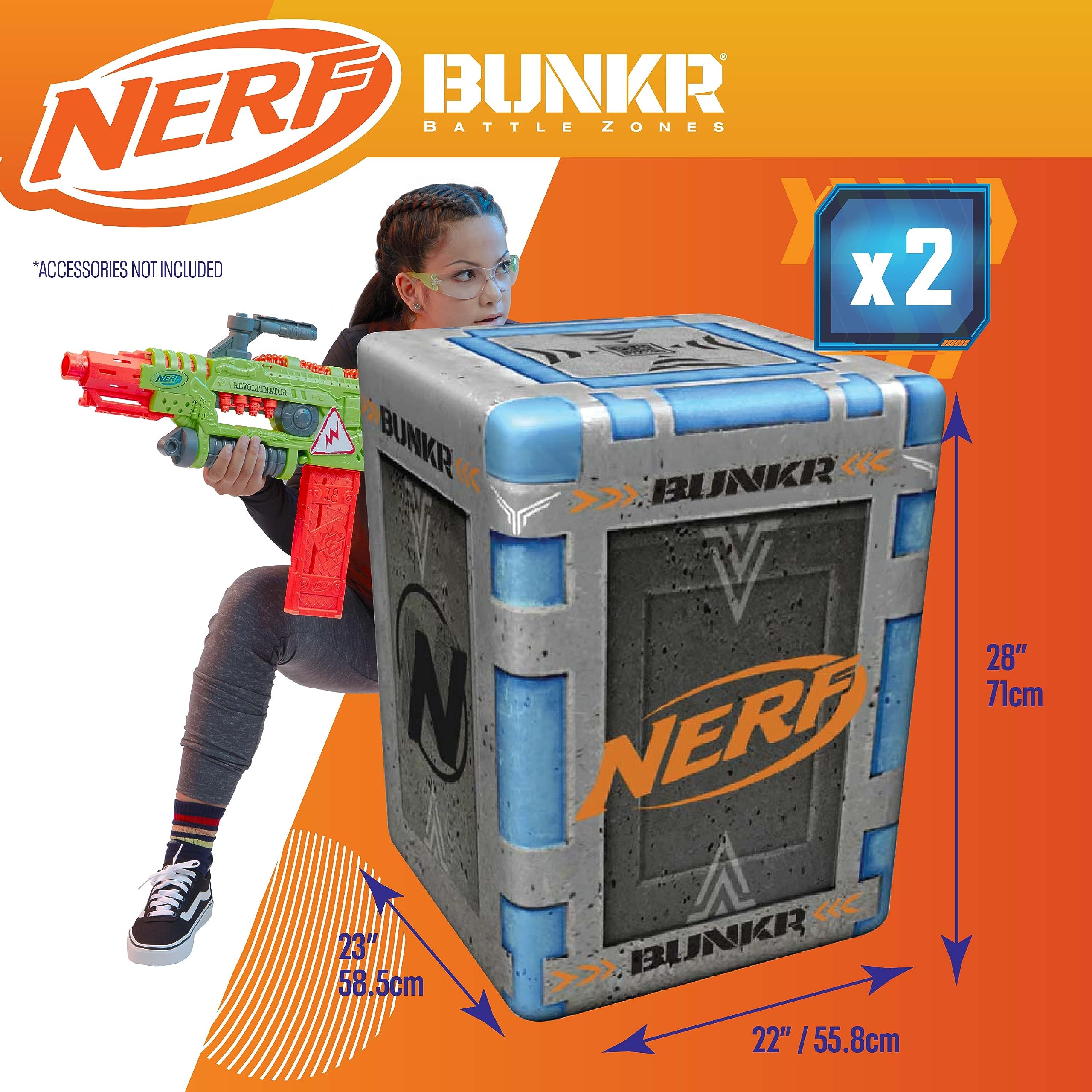 NERF BUNKR Officially Licensed Stadium Pack Inflatable Battlezone - 9 Piece Barricade Shield Bunker Set - Perfect for NERF Party NERF War