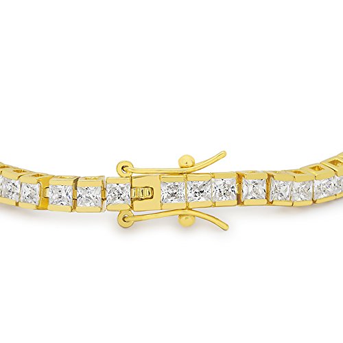 Kate Bissett 18k Gold Plated 7 Inch Tennis Bracelet with Princess Cut Clear Cubic Zirconia in a Channel Setting