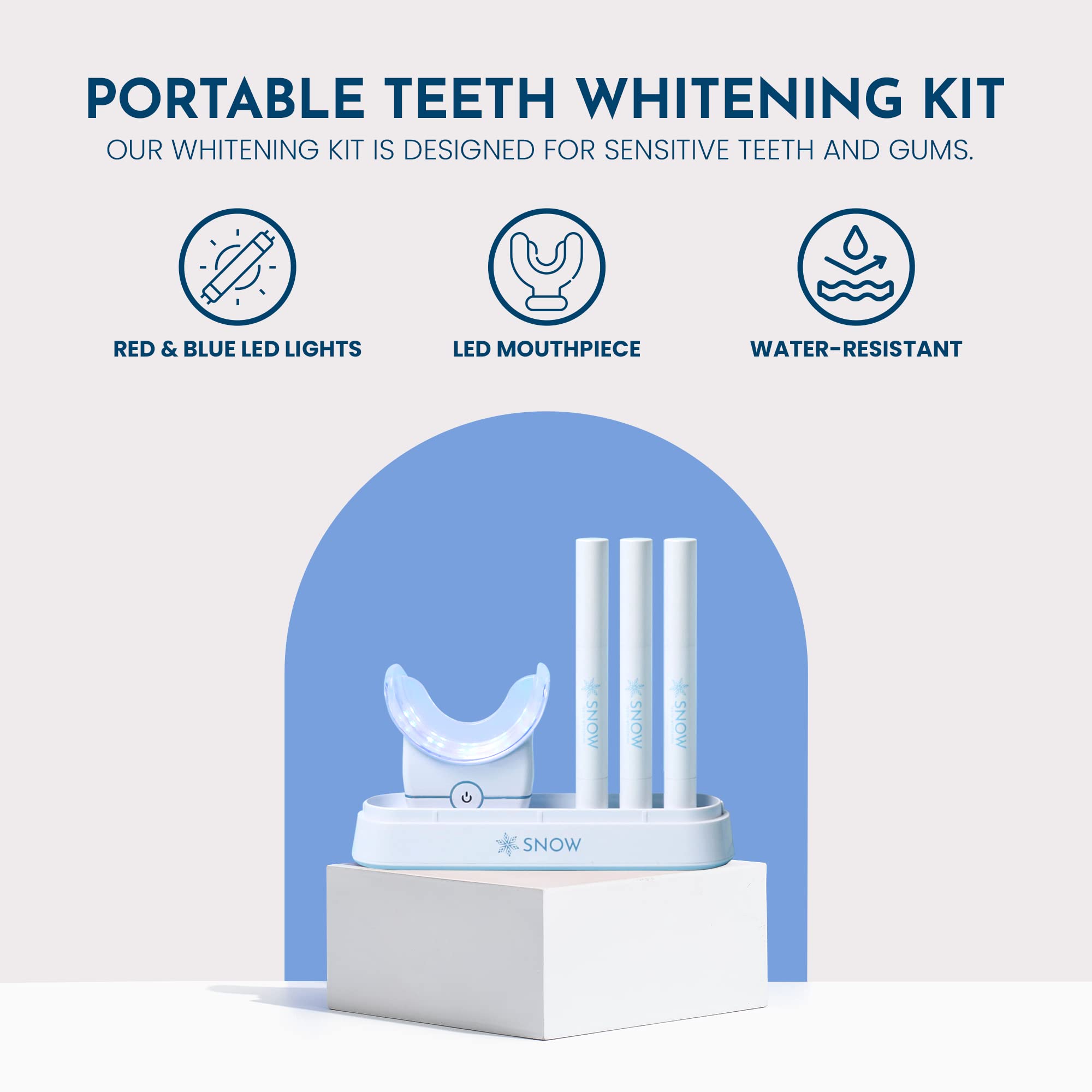 SNOW Advanced Wireless Teeth Whitening Kit - Limited Edition Wireless Teeth Whitening Kit - Portable LED Light Teeth Whitener with Gel Teeth Whitening Pens - 3 Pack, White