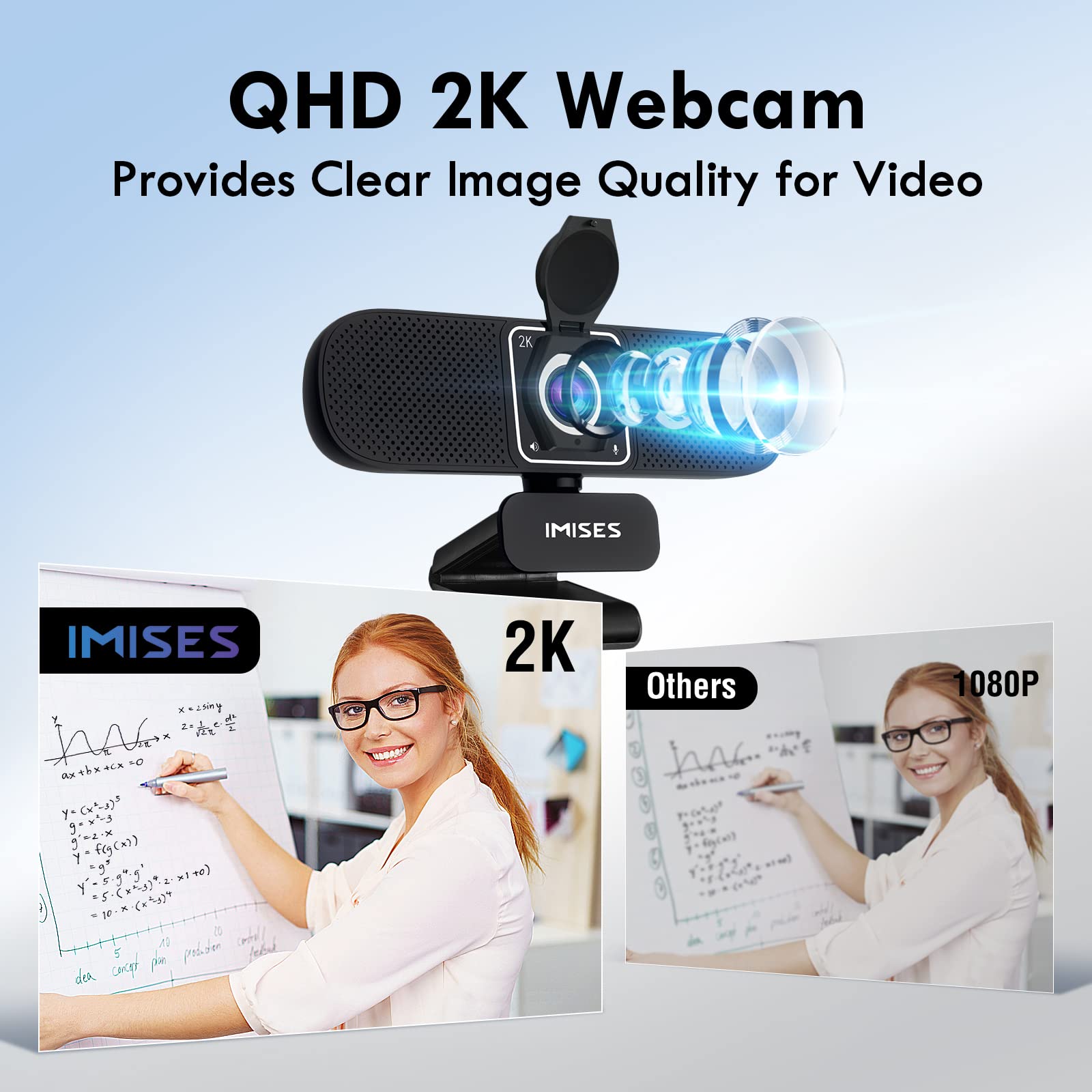 USB C Webcam, 2K Webcam with Microphone and Speaker, 3 in 1 Webcam with Auto Focus and White Balance, 90°Wide FoV, Laptop Camera with Privacy Cover, Plug & Play for Conference/Streaming/Video Calls