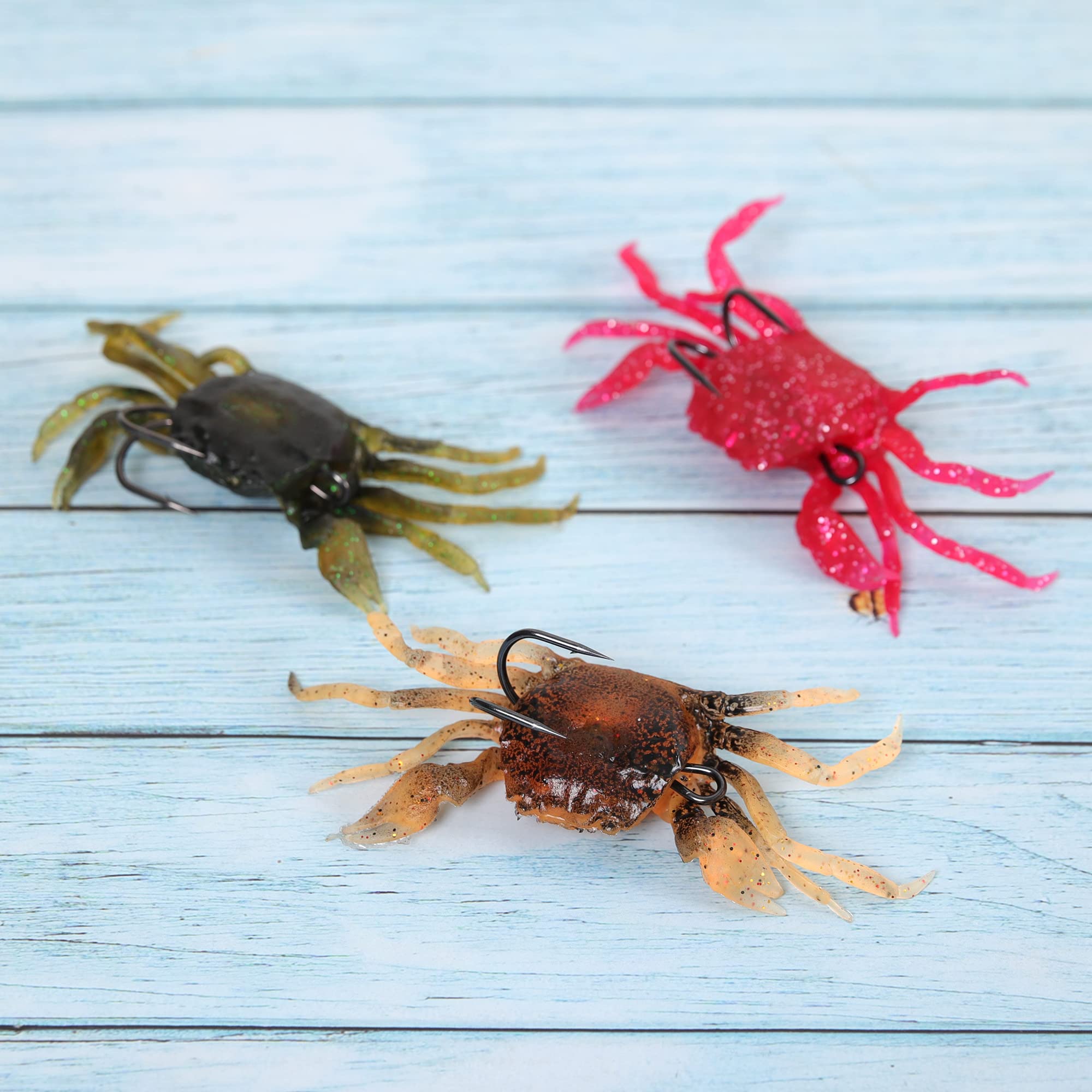 NUANNUAN 10 Pcs Artificial Crab Baits 3D Simulation Crab Soft Plastic Lures with Sharp Hooks, Saltwater Freshwater Sea Fishing Hook Tackle Bait Accessory Tool for Fishing Crankbaits, Random Color