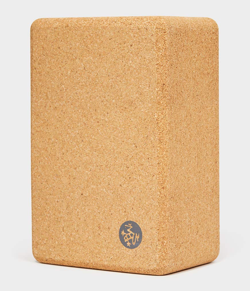 Manduka Welcome Cork Yoga Block, Light Brown, Resilient Material, Portable Fit & Easy to Grip, Comfortable Contoured Edges