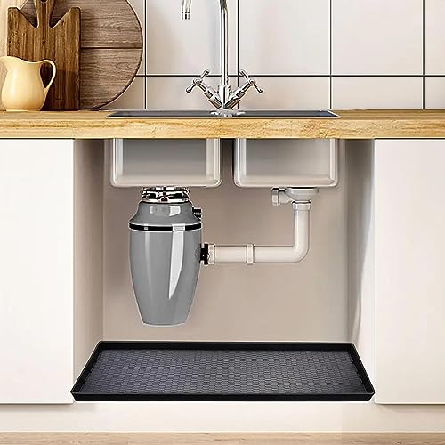 Yuehuam Under Sink Mat for 22x34 Cabinet, Silicone Waterproof Mat Under Sink Sink Tray with Drain Hole, Cabinet Liner Protector for Kitchen,Bathroom, Laundry Cabinets