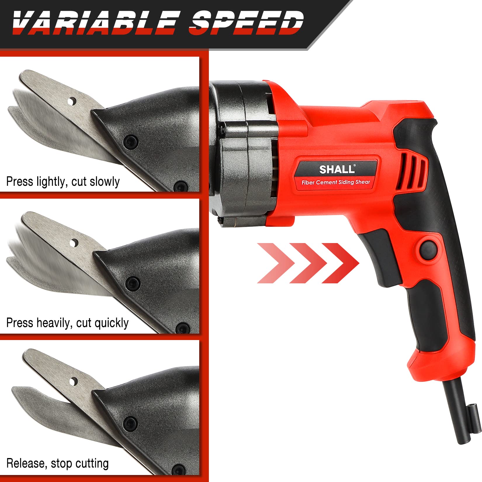 SHALL Electric Fiber Cement Siding Shear, 4.8-Amp Hardie Board Cutter with 360 Degree Swivel Head, Variable Speed & Continuous Cutting, for Cutting Cement Board, Tile Board, Backer board, 2700 SPM